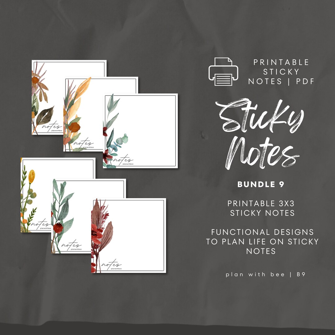 SNB9 | Printable Sticky Notes | Bundle 9 | Rustic Floral Foliage ...