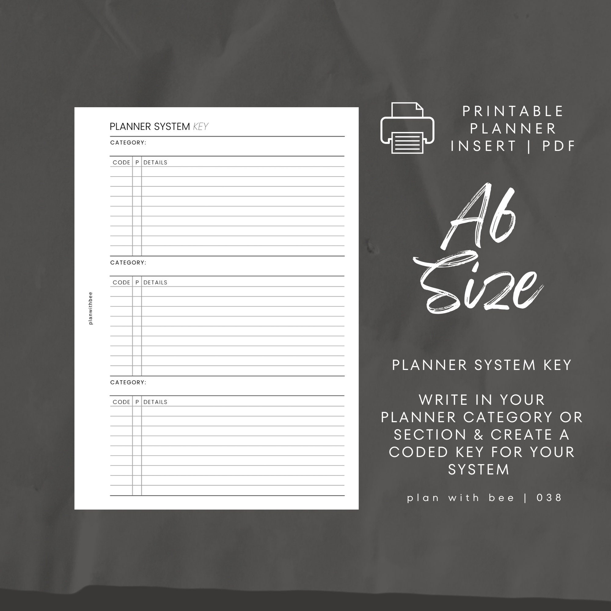 038 Planner System Key Categorized Planner System Coding - Etsy
