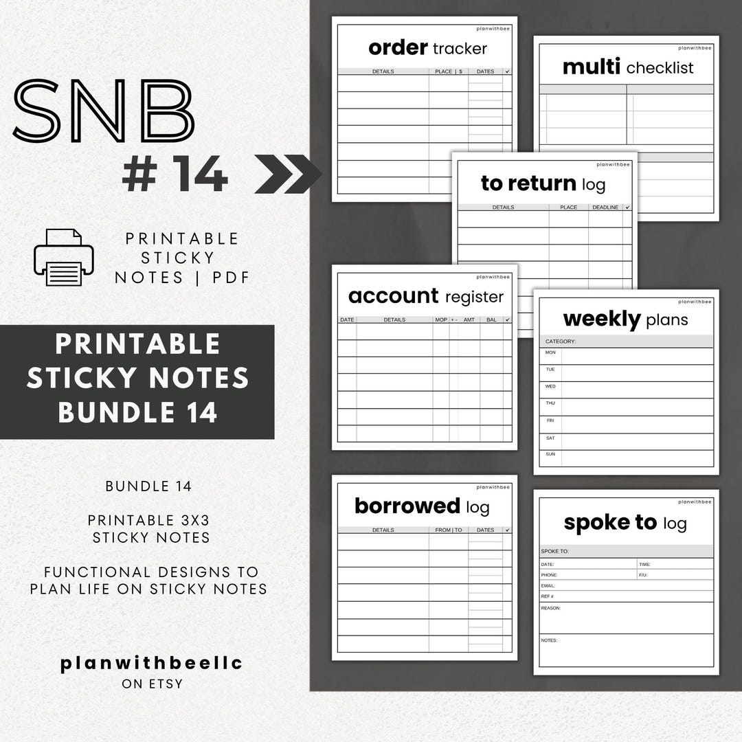 SNB14 | Printable Sticky Notes | Bundle 14 |BOLD |spoke To, Weekly ...