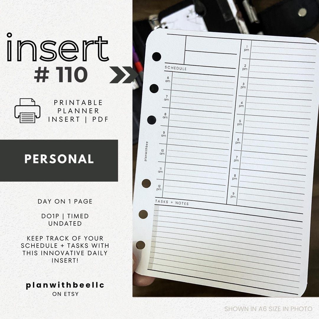 110 | Day on 1 Page | DO1P | Timed Schedule | Undated | Printable ...