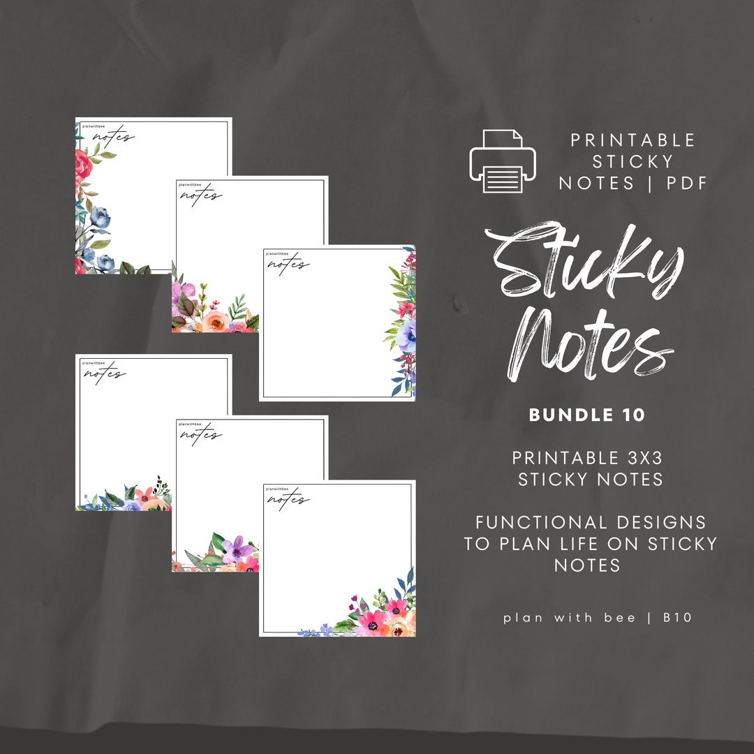 SNB10 | Printable Sticky Notes | Bundle 10 | Bright Summer Florals ...