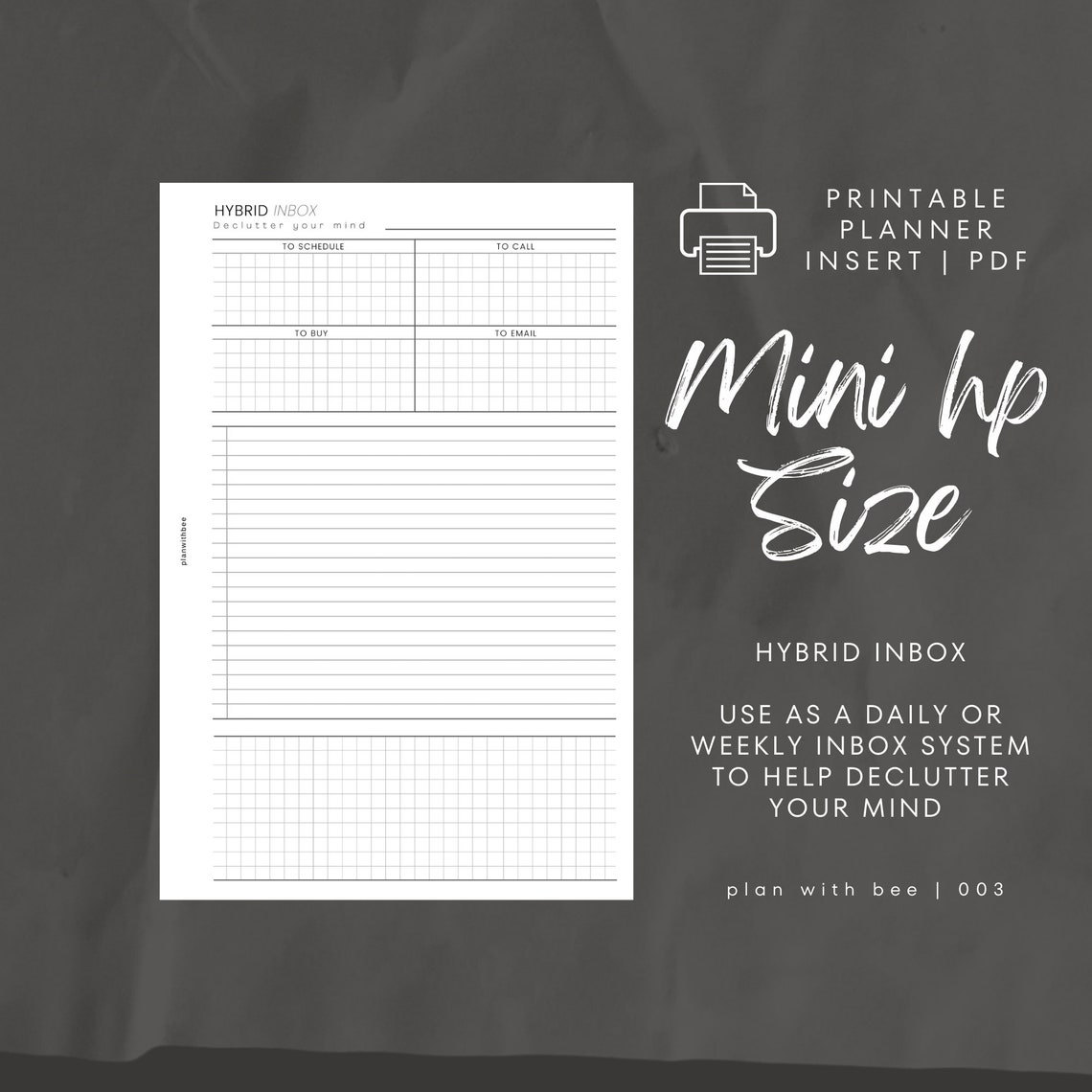 003 Hybrid Inbox Printable Planner Insert MINI HP Plan | Etsy