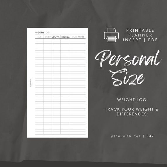 047 Weight Log Printable Planner Insert PERSONAL Plan - Etsy