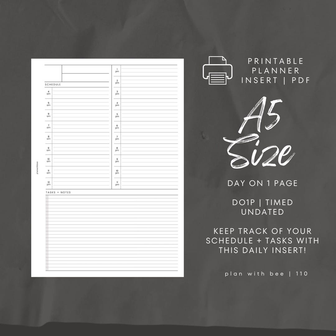 110 | Day on 1 Page | DO1P | Timed Schedule | Undated | Printable ...