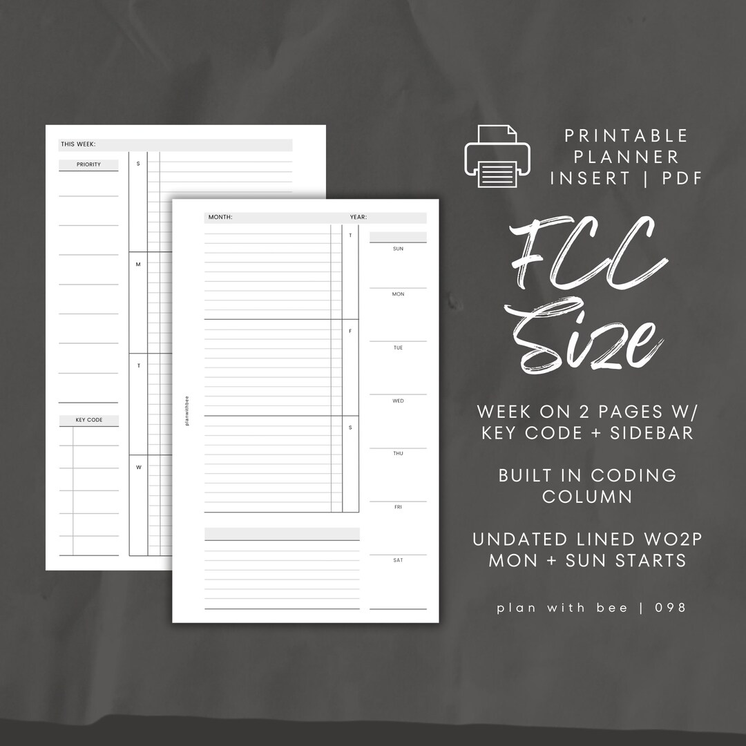 098 | WO2P W/ Key Code | Sidebar | Undated Weekly | Sun & Mon Starts ...