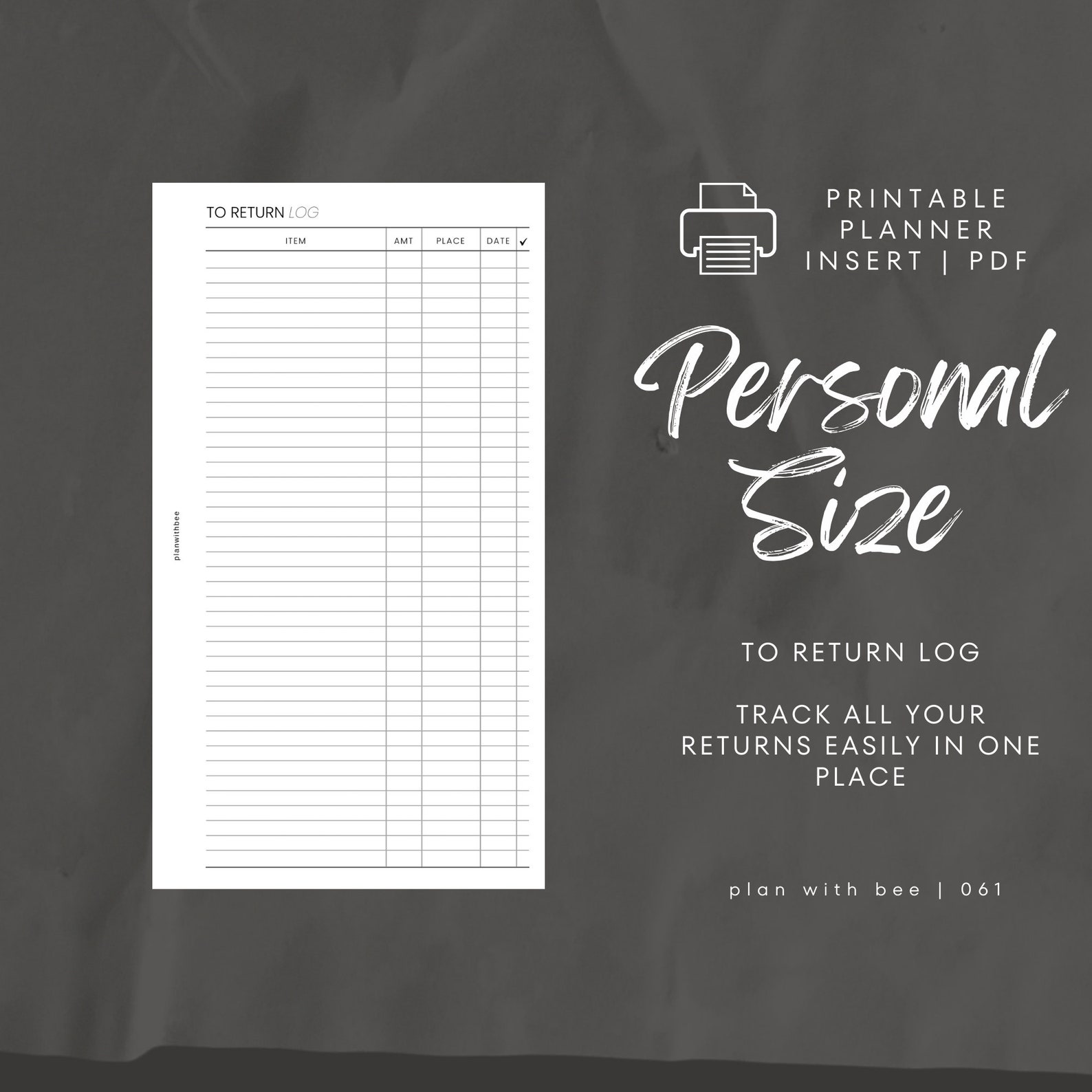 061 to Return Log Printable Planner Insert PERSONAL - Etsy