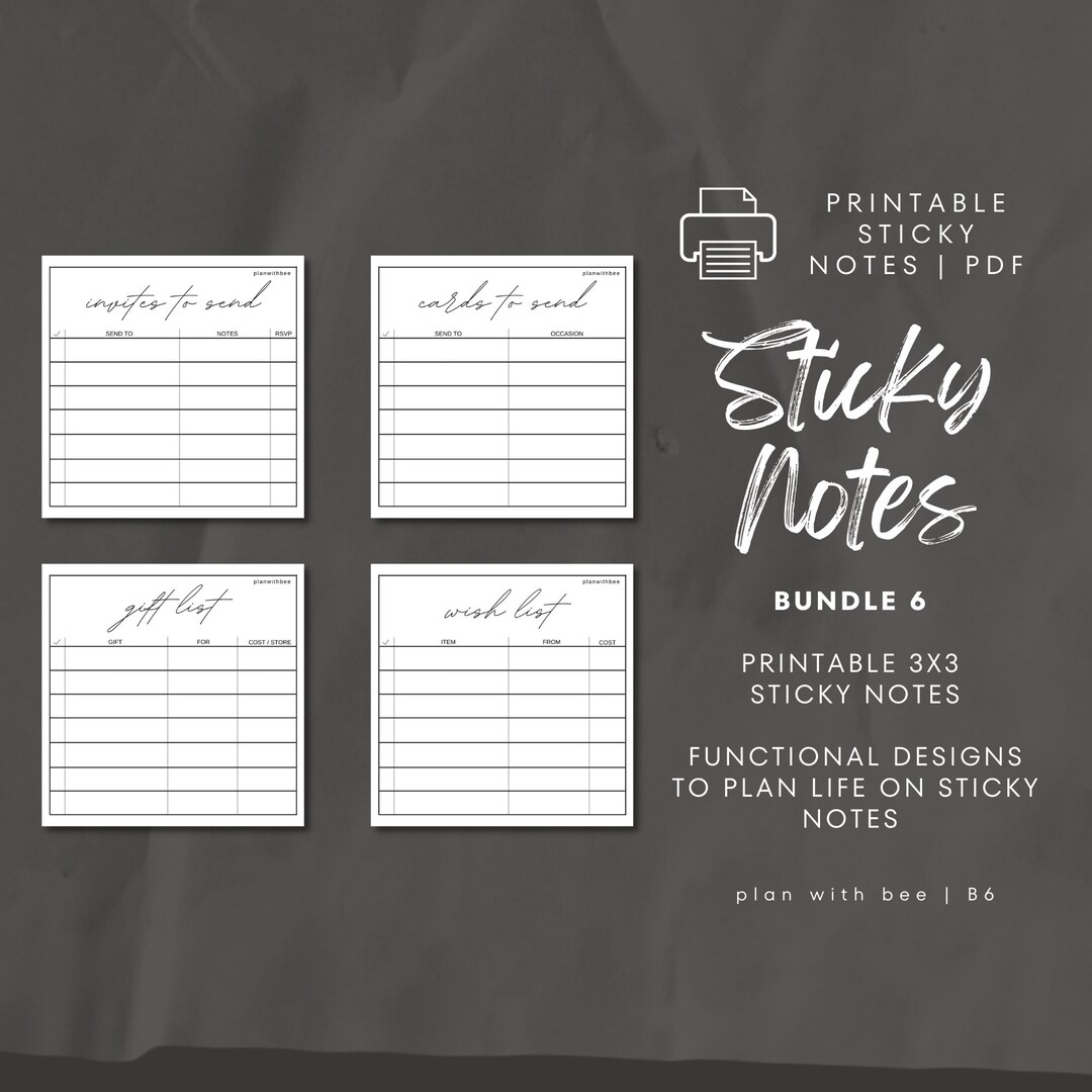 SNB6 | Printable Sticky Notes | Bundle 6 | Gift List, Wish List, Cards ...