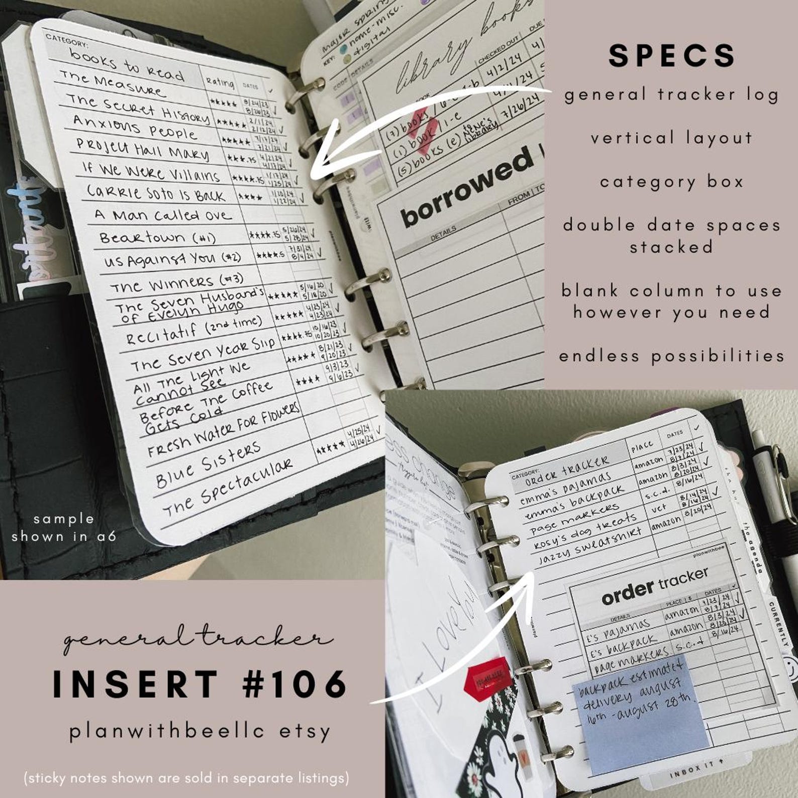 106 | General Tracker Log | Wide Lines | Vertical Tracker | Printable ...