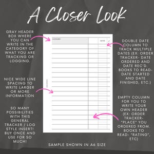 106 | General Tracker Log | Wide Lines | Vertical Tracker | Printable ...