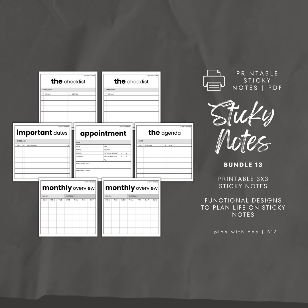 SNB13 | Printable Sticky Notes | Bundle 13 |BOLD |appointment, Monthly ...