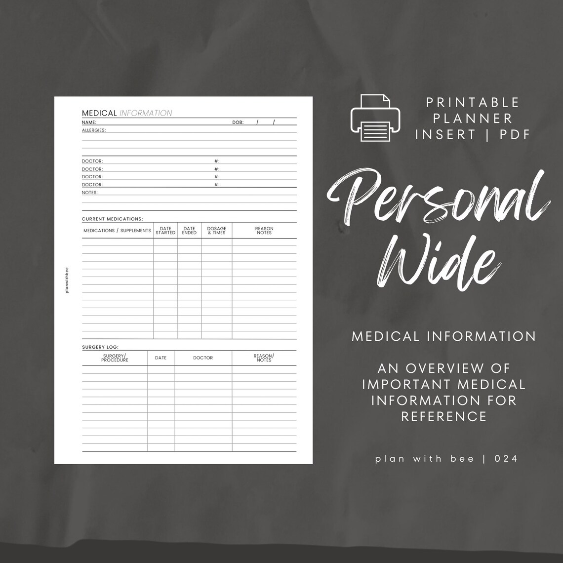 024 Medical Information Overview Printable Planner Insert - Etsy