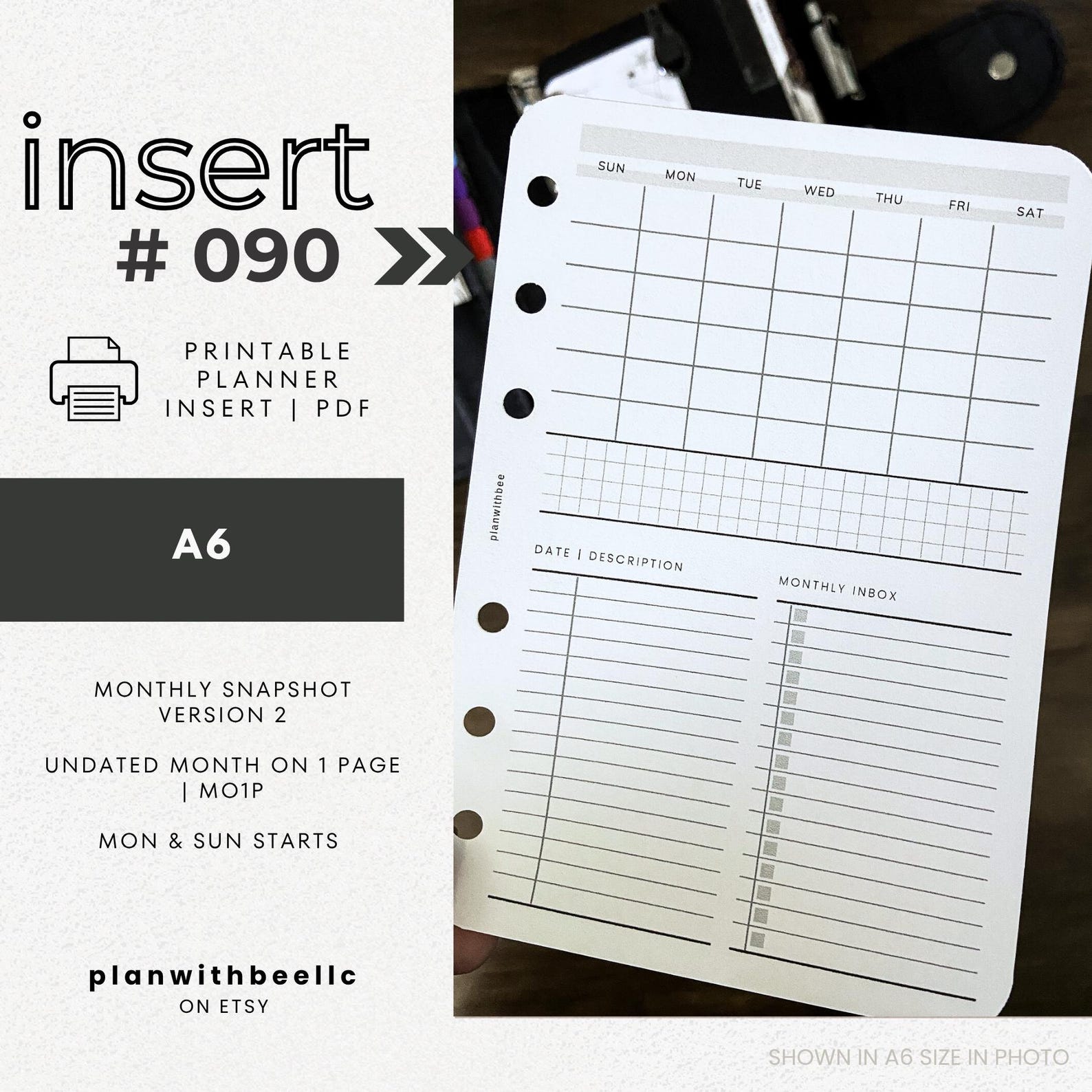 090 | Monthly Snapshot VERSION 2 | Undated MO1P | Sun & Mon Starts ...