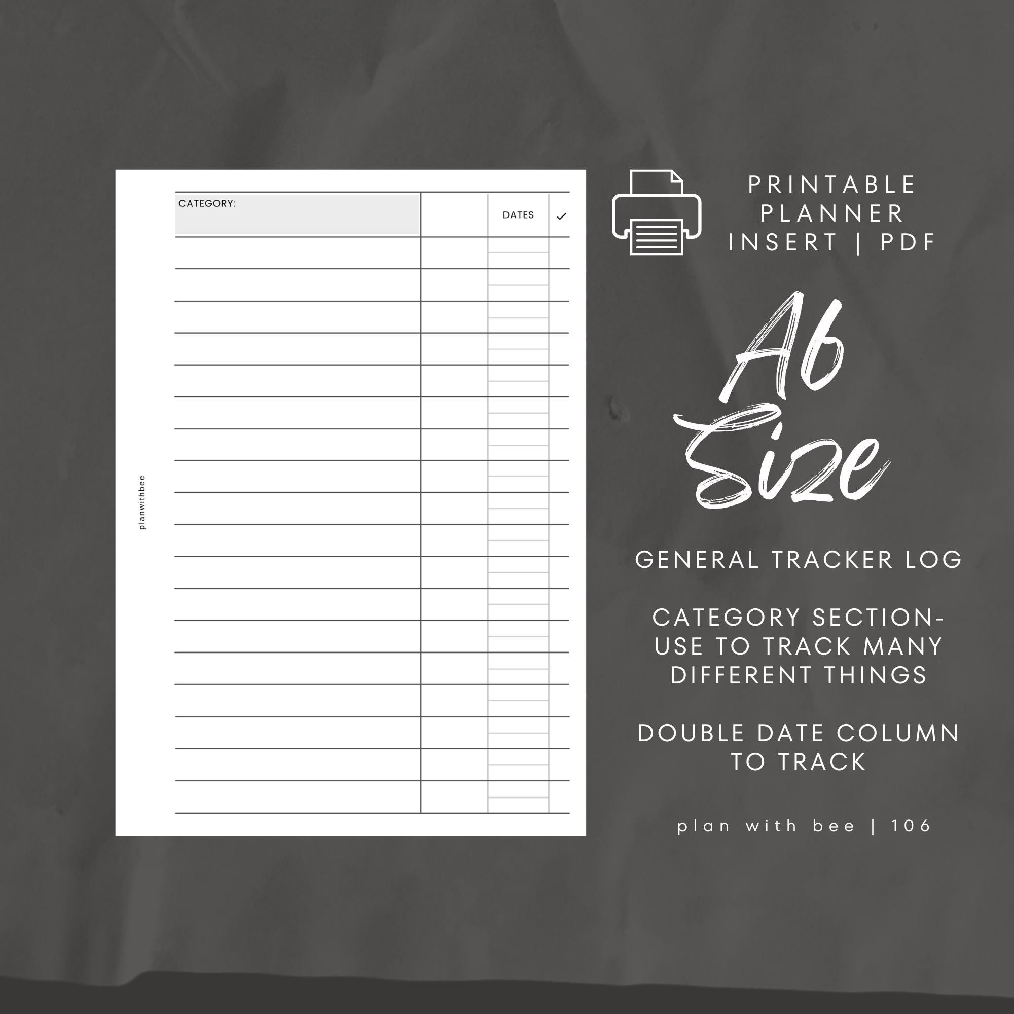 106 | General Tracker Log | Wide Lines | Vertical Tracker | Printable ...
