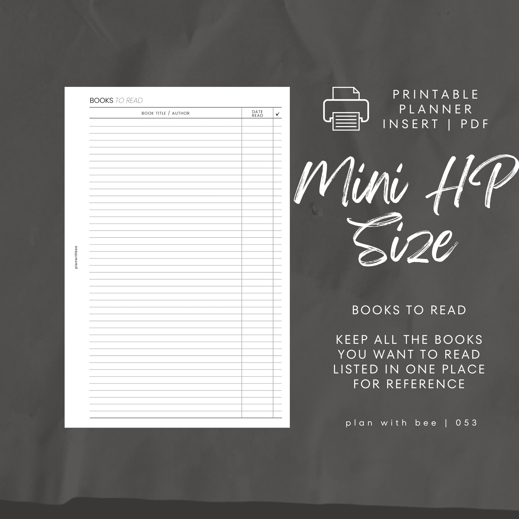 053 Books to Read Log Printable Planner Insert MINI HP - Etsy