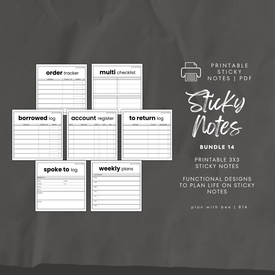 SNB14 | Printable Sticky Notes | Bundle 13 |BOLD |spoke To, Weekly ...