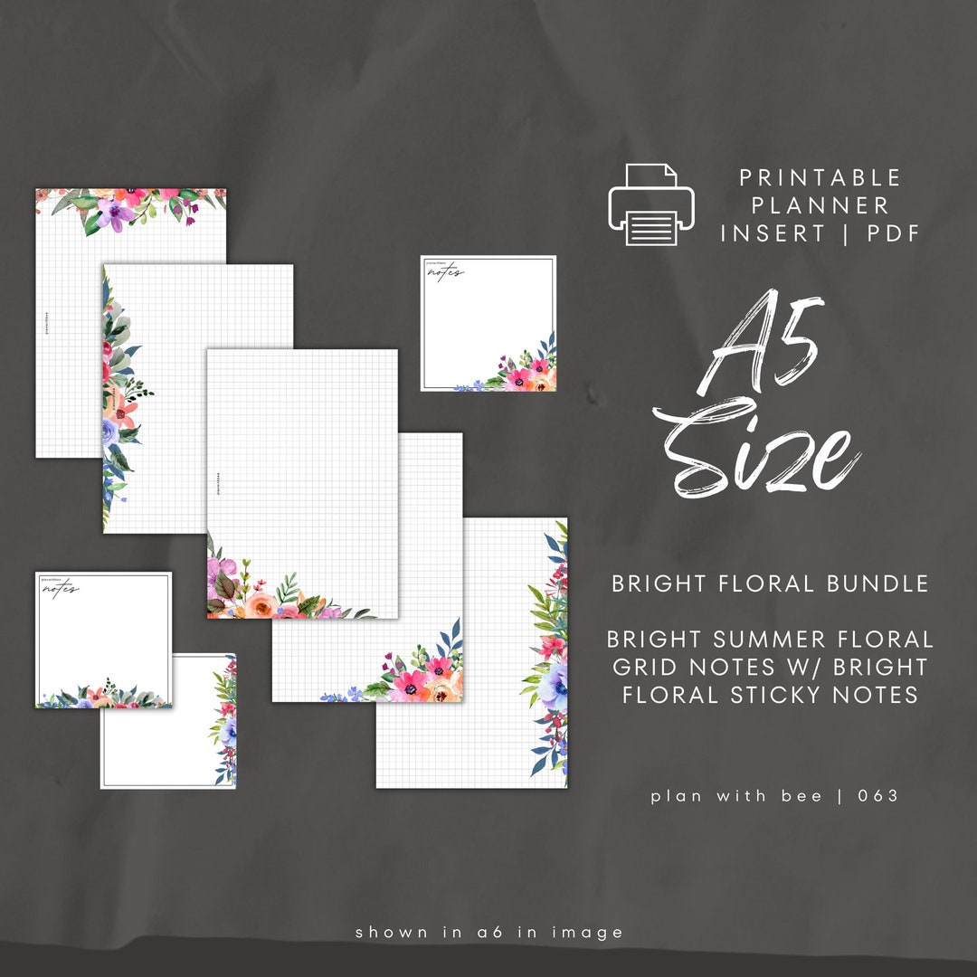 063 | Bright Floral Notes Bundle | Floral Grid Notes & Sticky Notes ...