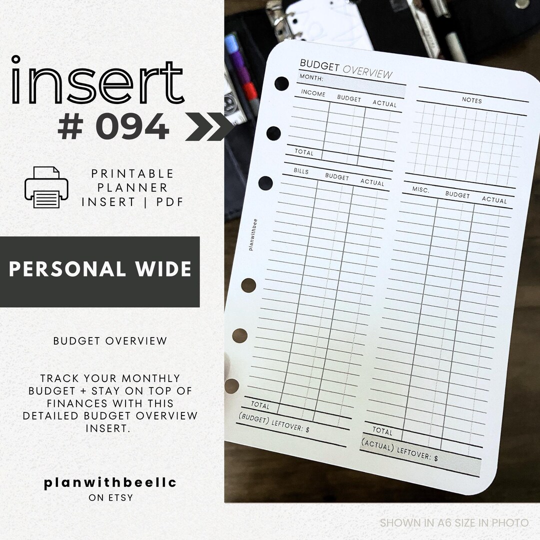 094 | Budget Overview | Printable Planner Insert | PERSONAL WIDE ...