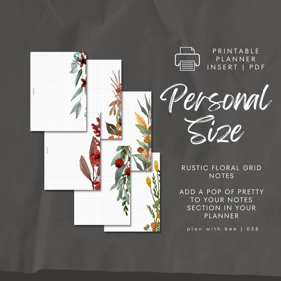 058 | Rustic Floral Grid Notes | Grid Notes Pages With Floral ...