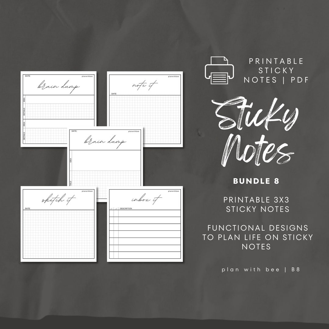 SNB8 | Printable Sticky Notes | Bundle 8 | Notes, Inbox, Brain Dump ...
