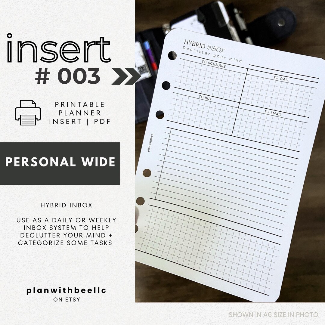 003 | Hybrid Inbox | Printable Planner Insert | PERSONAL WIDE | Plan ...