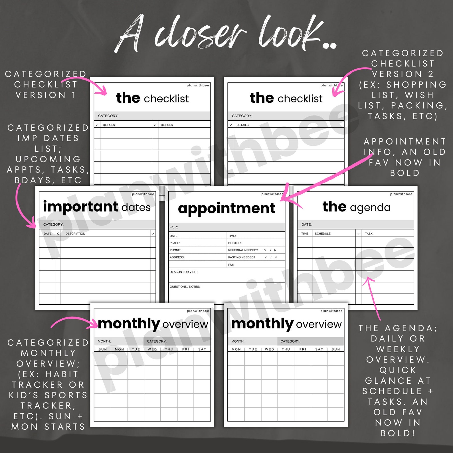 SNB13 | Printable Sticky Notes | Bundle 13 |BOLD |appointment, Monthly ...