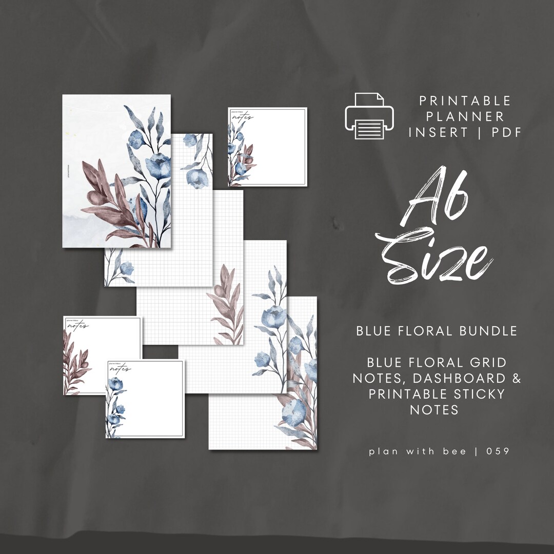 059 | Blue Floral Bundle | Floral Grid Notes, Dashboard & Sticky Notes ...