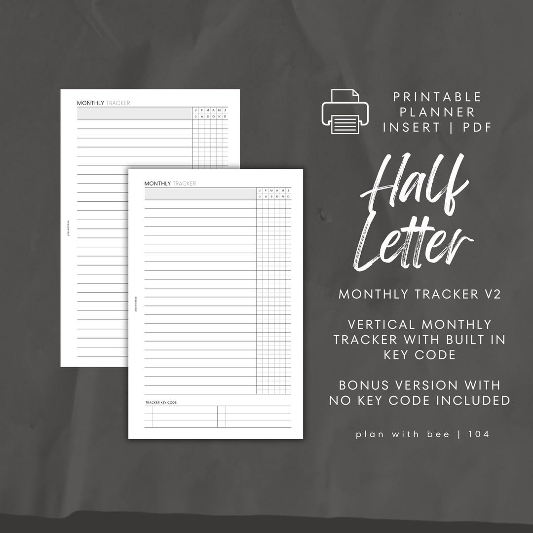 104 | Monthly Tracker V2 | Wide Lines | Key Code | Vertical Tracker ...