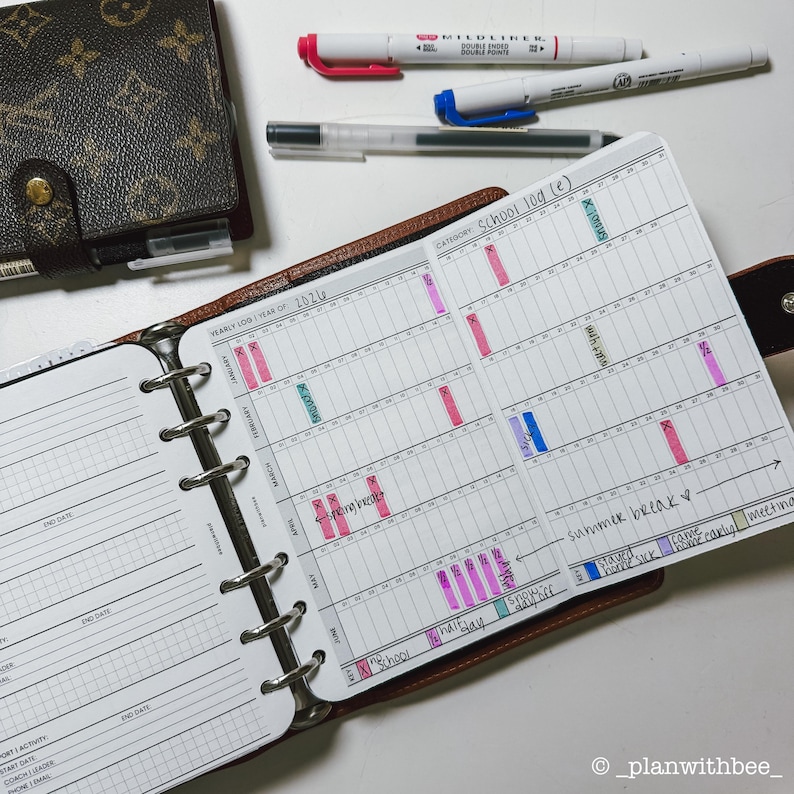 119 | FOLDOUT | Yearly Log W/ Key Code Bar | Printable | A6 | Plan With ...