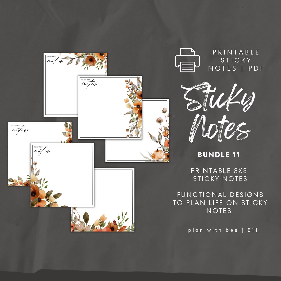 SNB11 | Printable Sticky Notes | Bundle 11 | Bronzy Floral Notes ...