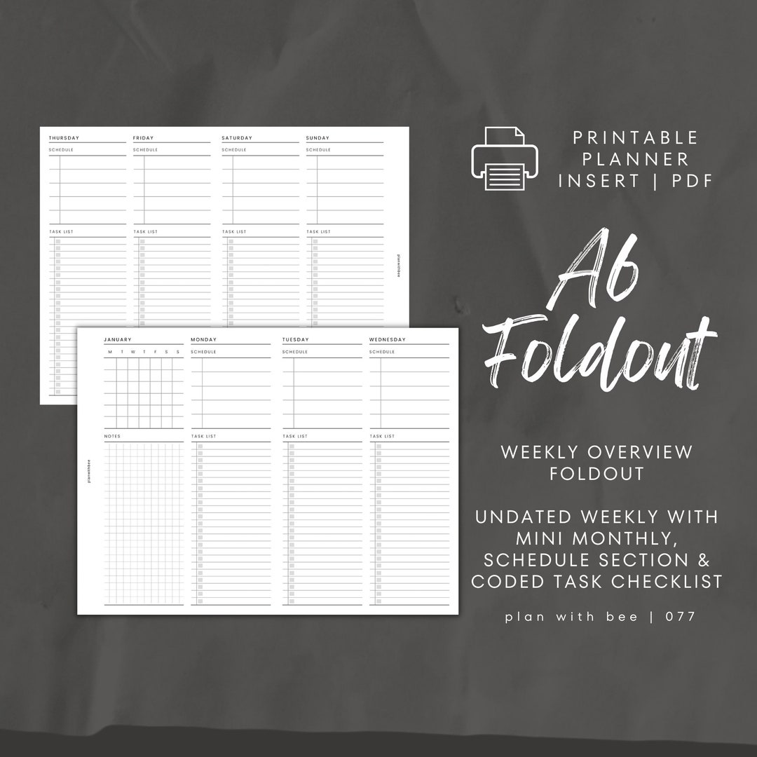 077 | Weekly Overview FOLDOUT | Schedule + Coded Tasks | Undated | Sun ...