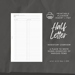 035 | Inventory Overview | Printable Planner Insert | HALF LETTER ...