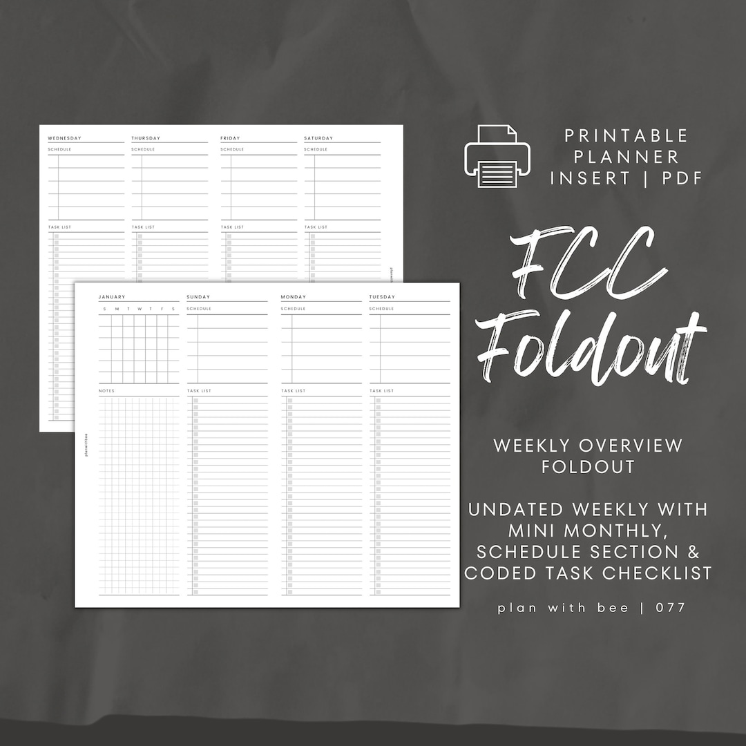 077 | Weekly Overview FOLDOUT | Schedule + Coded Tasks | Undated | Sun ...