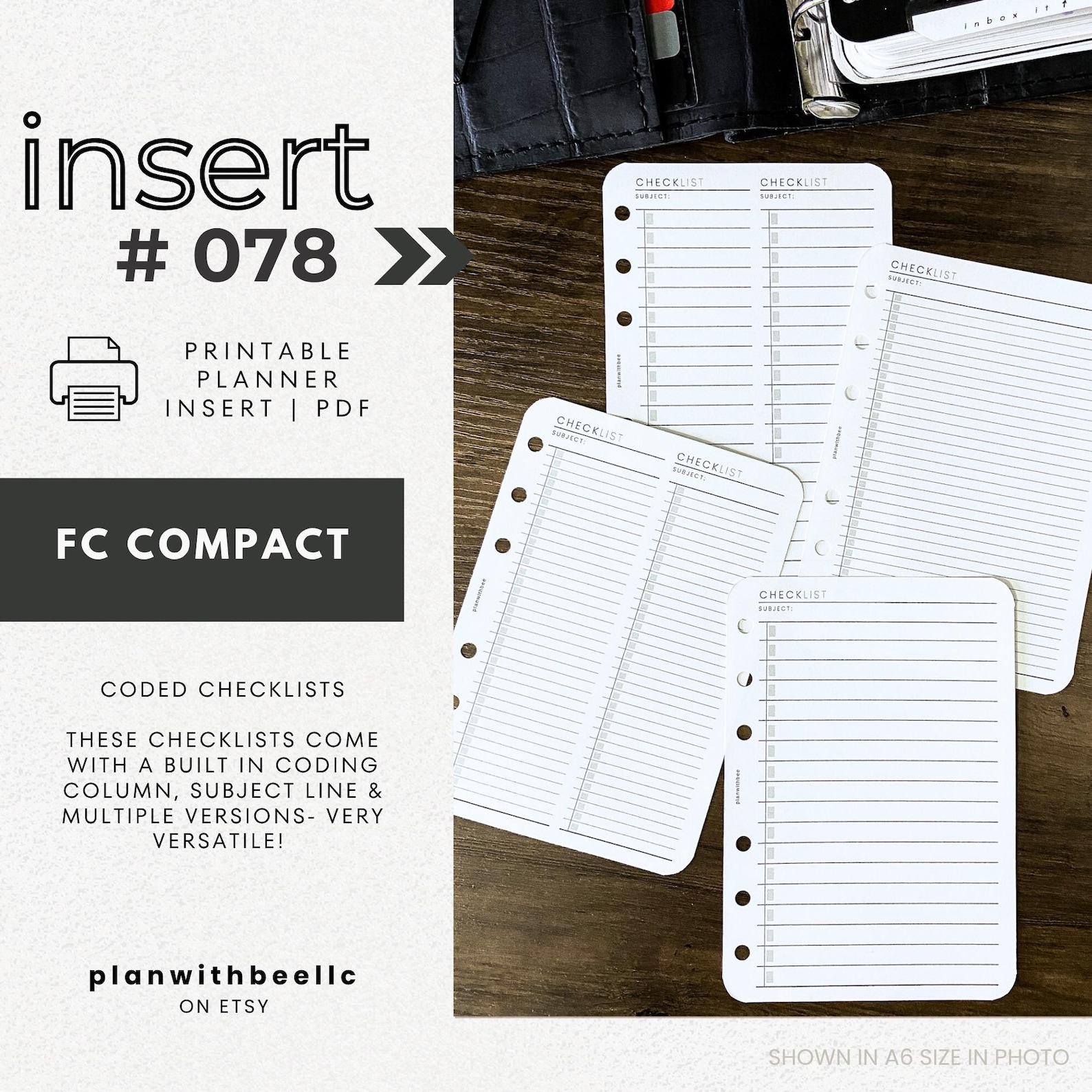 078 | Coded Checklists | Multiple Versions | Built in Coding Column | Printable Planner Insert ...