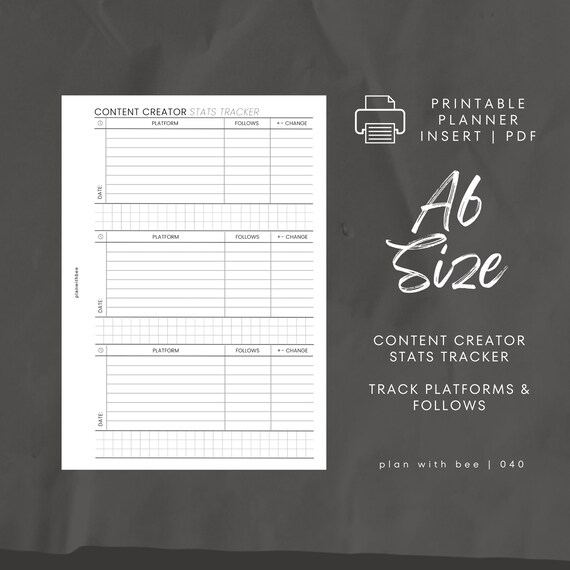 040 Content Creator Stats Tracker Printable Planner Insert - Etsy