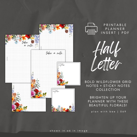 069 Bold Wildflower Notes Bundle Grid Notes & Sticky Notes - Etsy