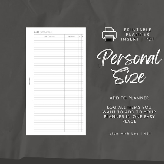 051 Add to Planner Printable Planner Insert PERSONAL - Etsy