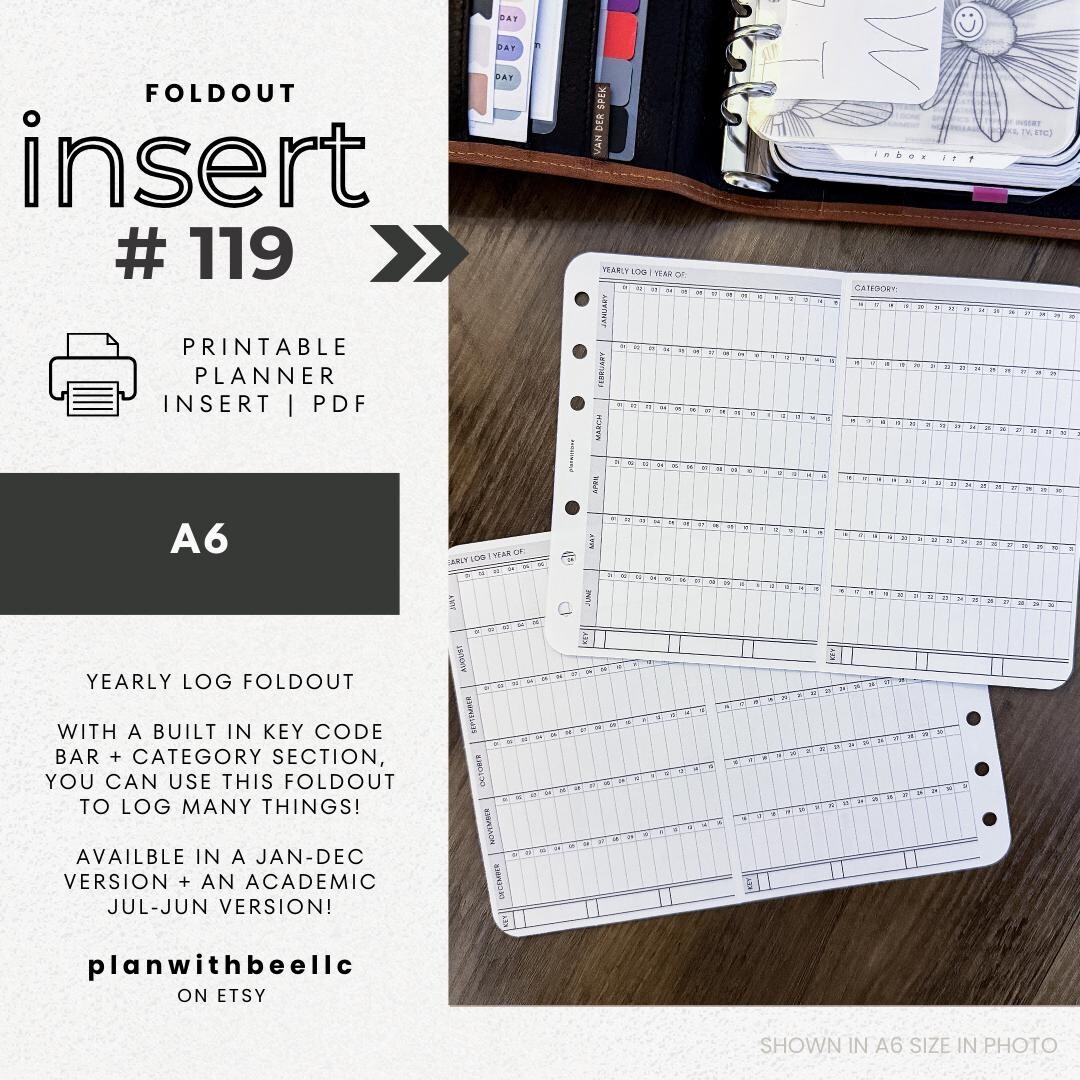 119 | FOLDOUT | Yearly Log W/ Key Code Bar | Printable | A6 | Plan With ...