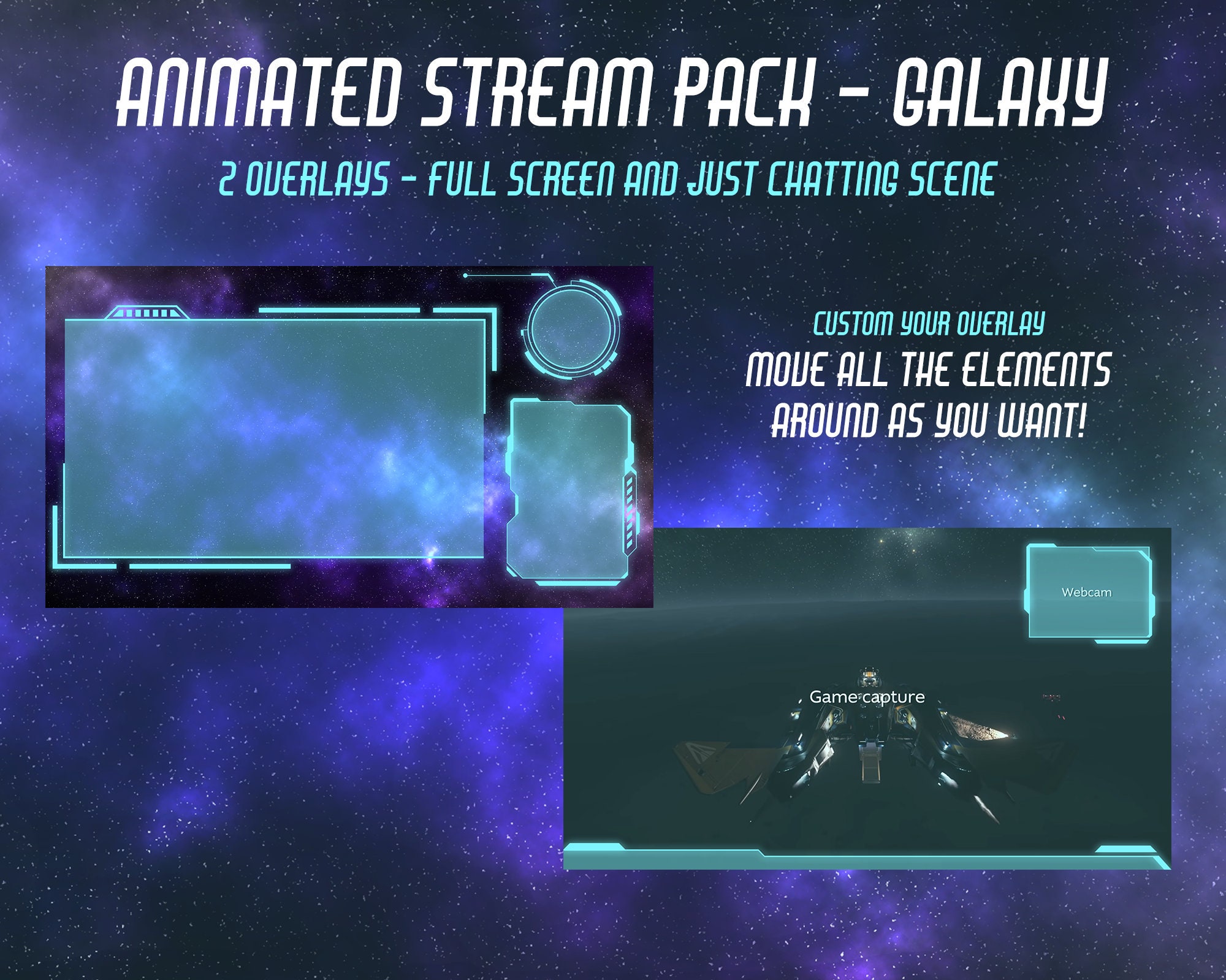 GALAXY Twitch Overlay Bundle Animated Overlays & Screens - Etsy
