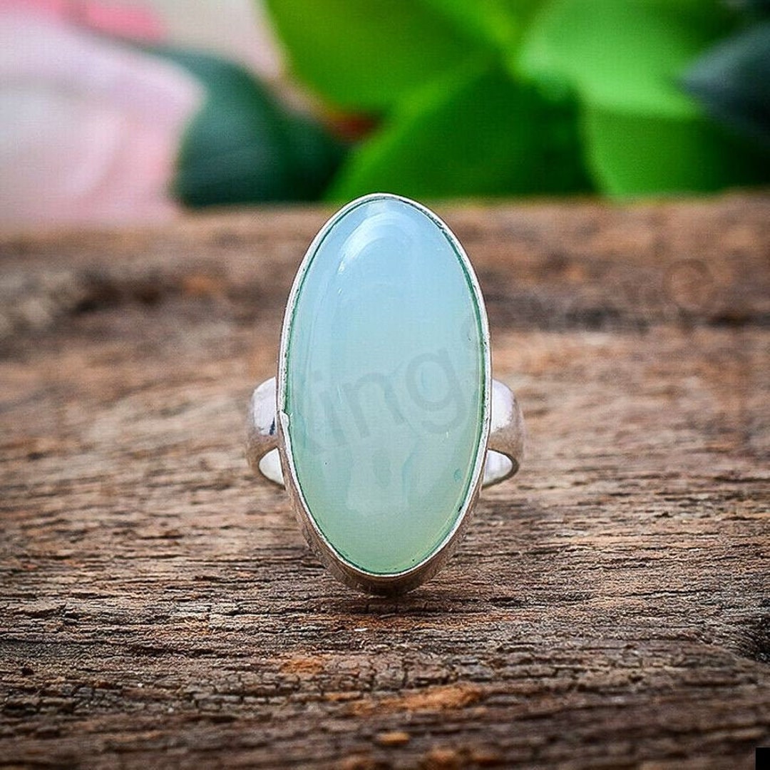 Aqua Chalcedon Ring ovale Stein Ring Sterling Silber Ring - Etsy.de