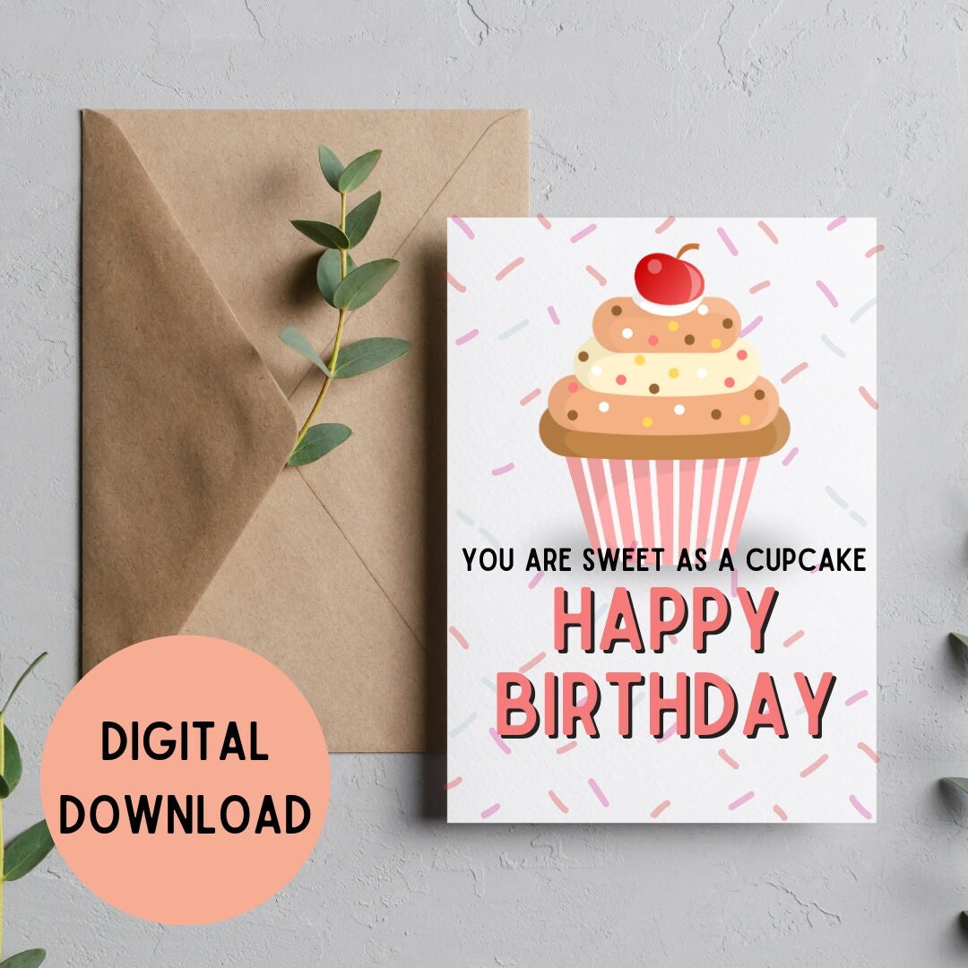Printable Cupcake Birthday Card - Etsy