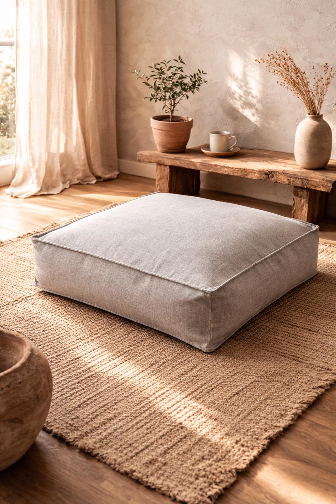 NATURAÉ - Linen Cru Poufs - Etsy