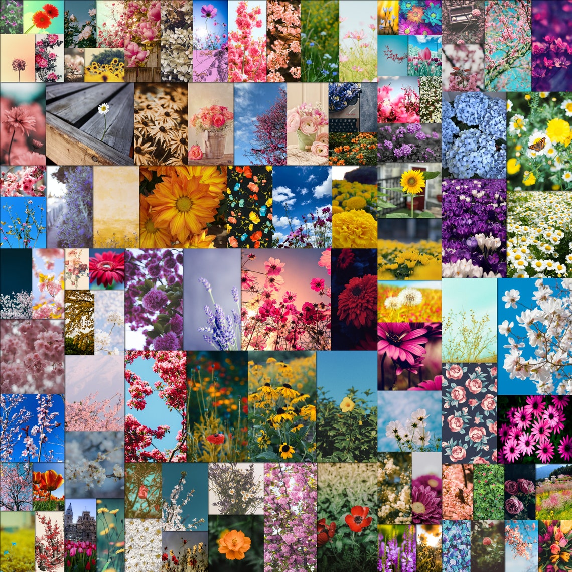Flowers Wall Collage Kit Spring Collage Flower Collage | Etsy