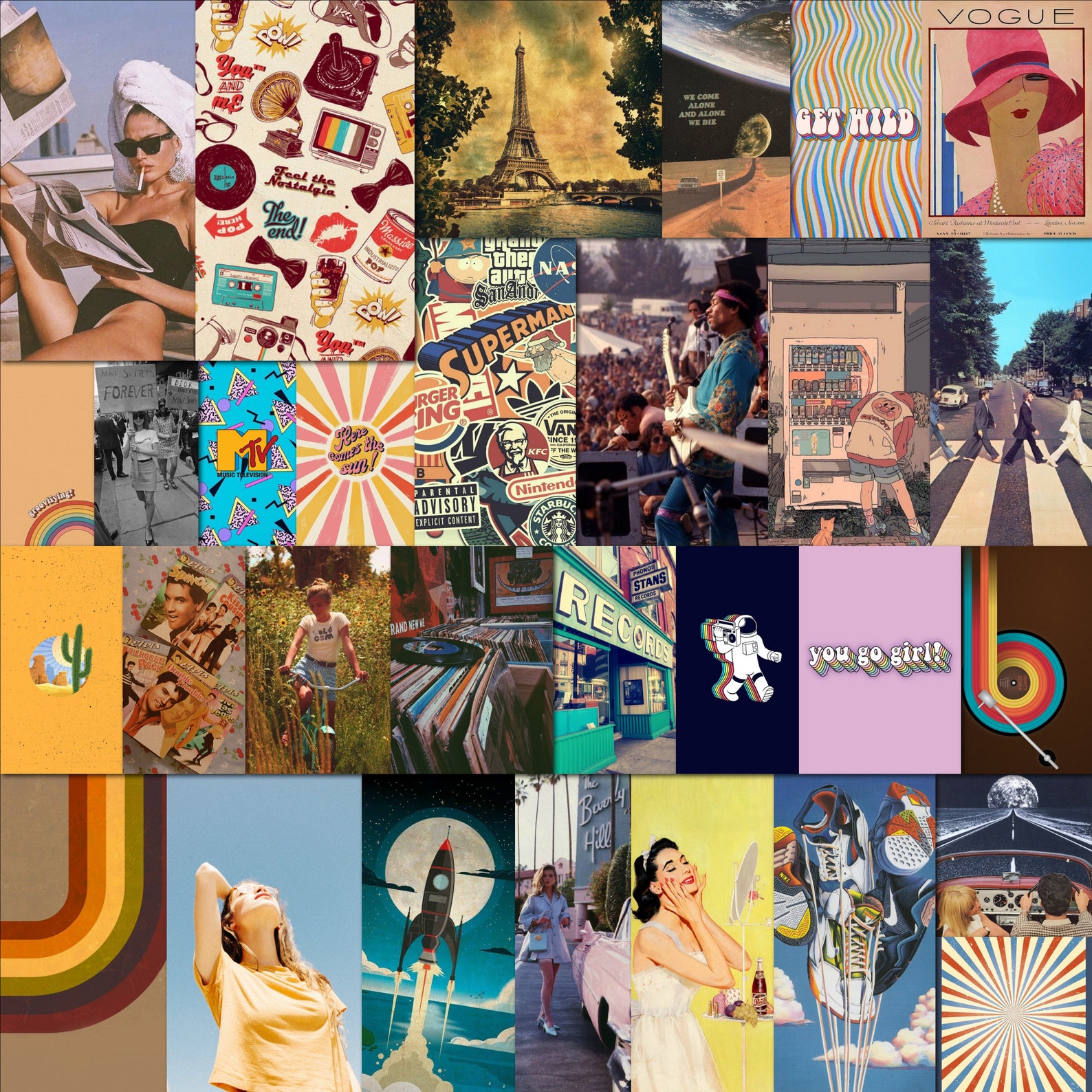 Retro Wall Collage Kit Retro Wall Decor Retro Aesthetic | Etsy