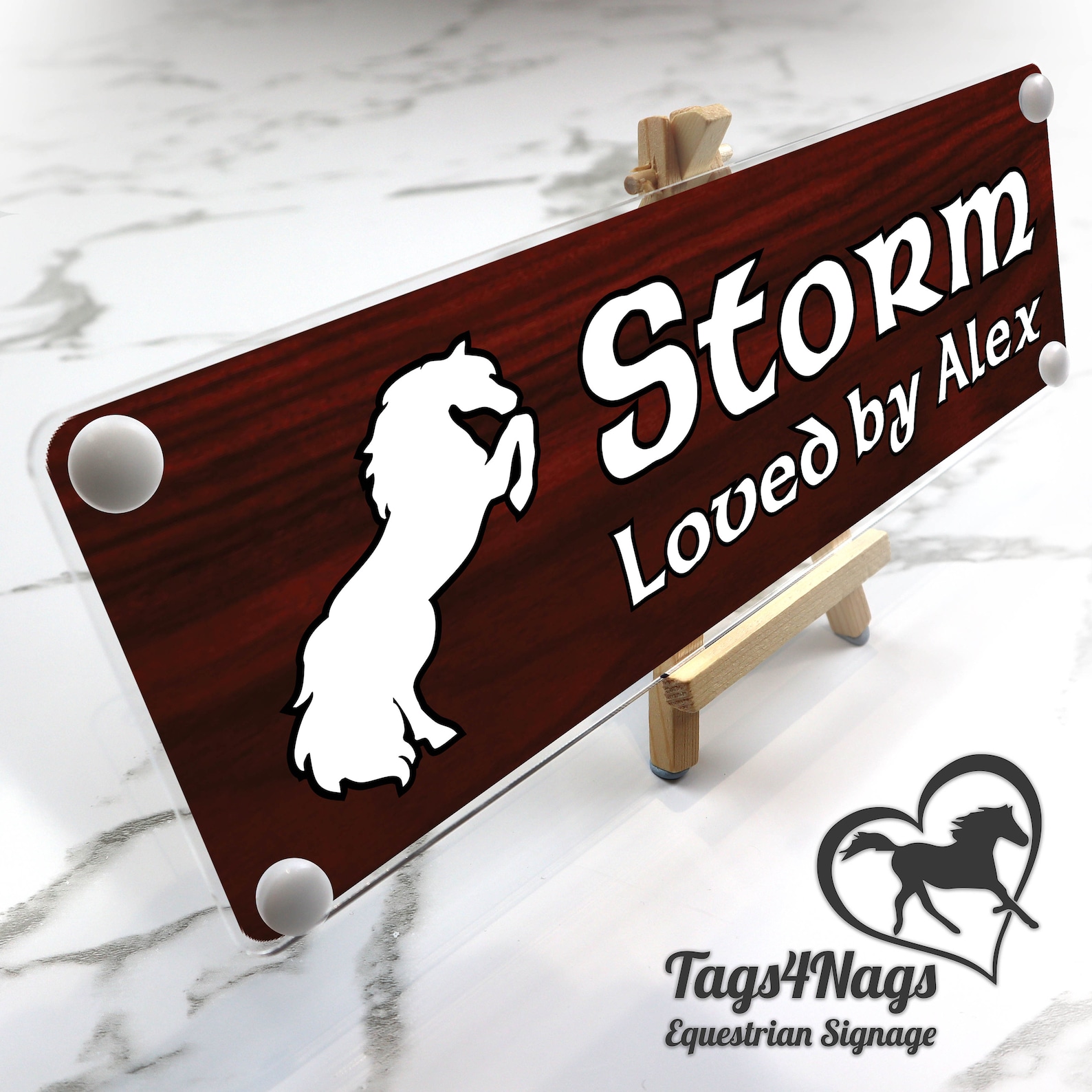 Personalised Horse Stable Name Plaque Dark Wood and White Boy and Girl ...