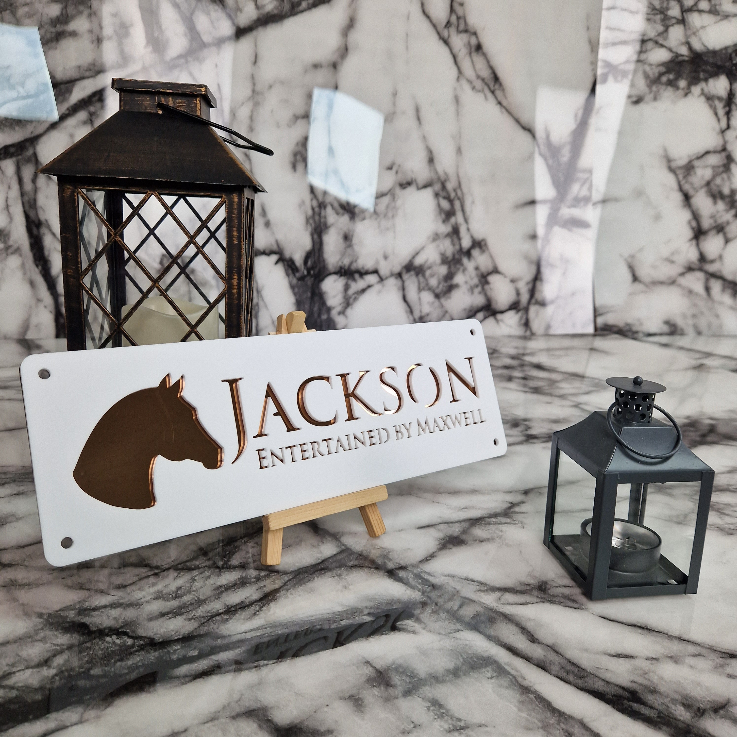 Beautiful Stable Name Plate COPPER MIRROR, White Front, Fully ...