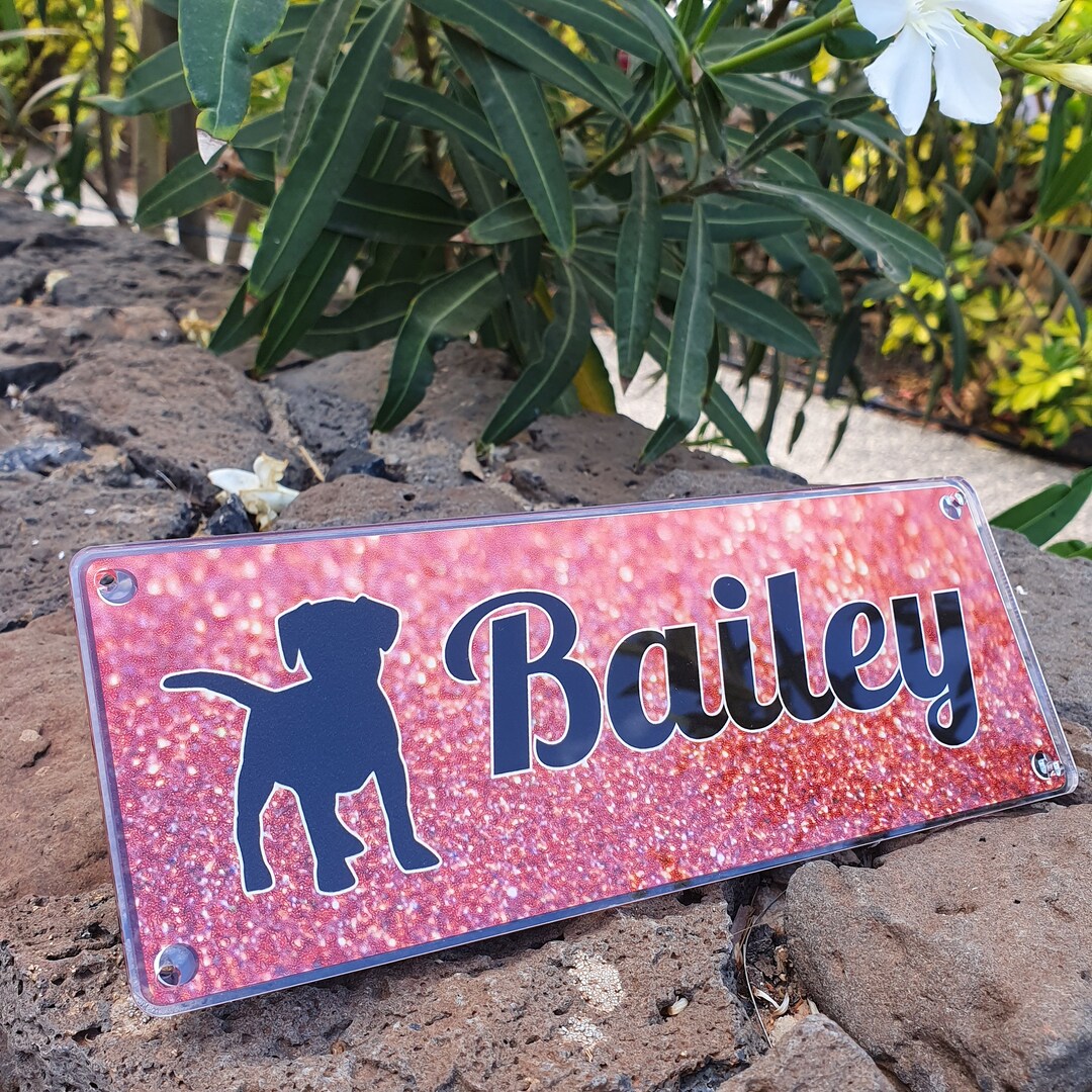 Personalised Puppy Dog Name Plate, 14 Background Colours With BLACK ...