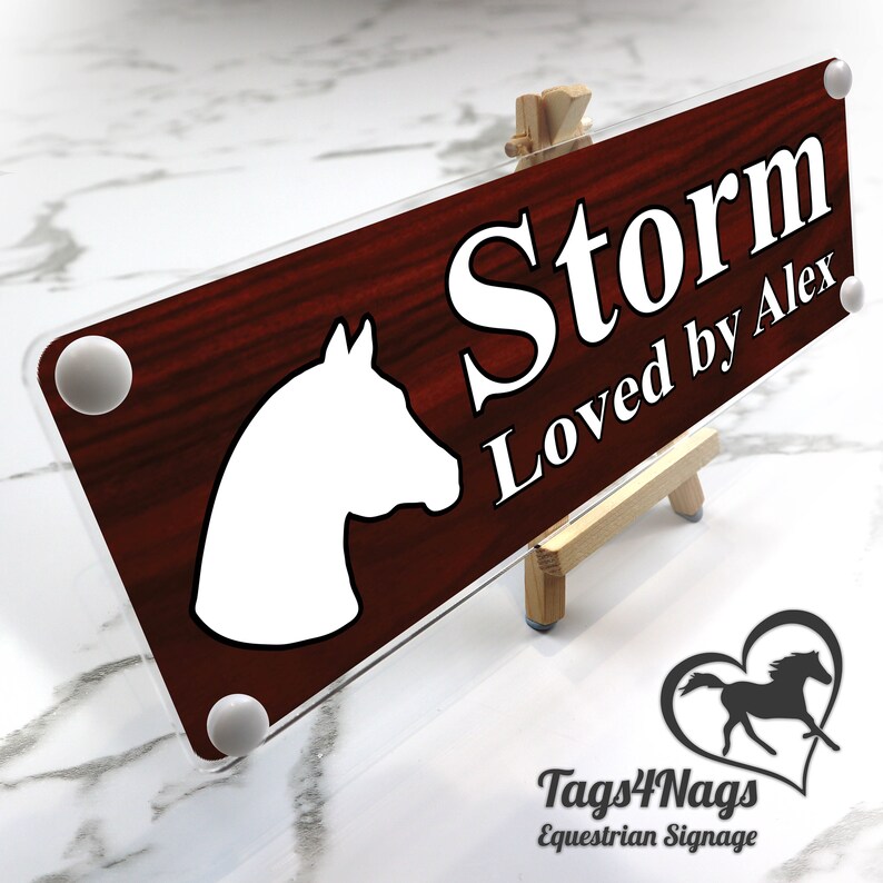 Personalised Horse Stable Name Plaque Dark Wood and White Boy and Girl ...