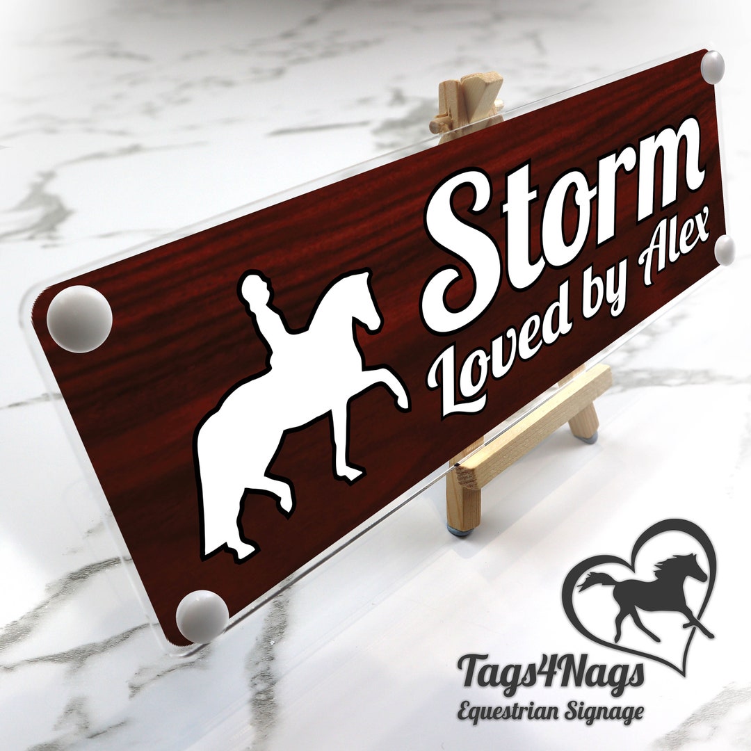 Personalised Horse Stable Name Plaque Dark Wood and White Boy and Girl ...