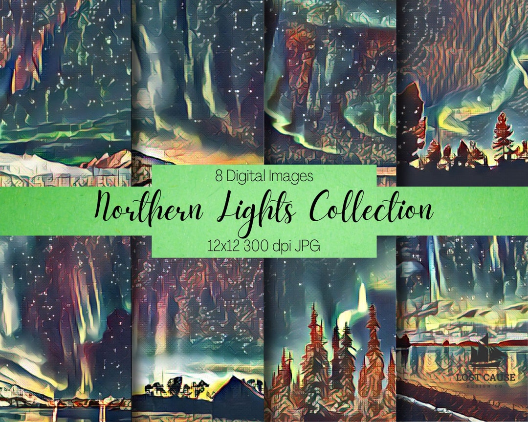 Northern Lights Collection Digital Paper Scrapbook Paper Decoupage ...