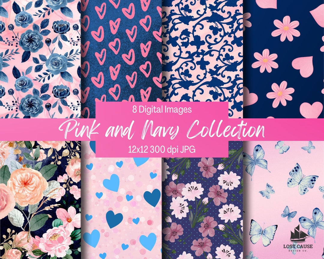 Pink and Navy Collection Digital Paper Scrapbook Paper Decoupage Paper ...